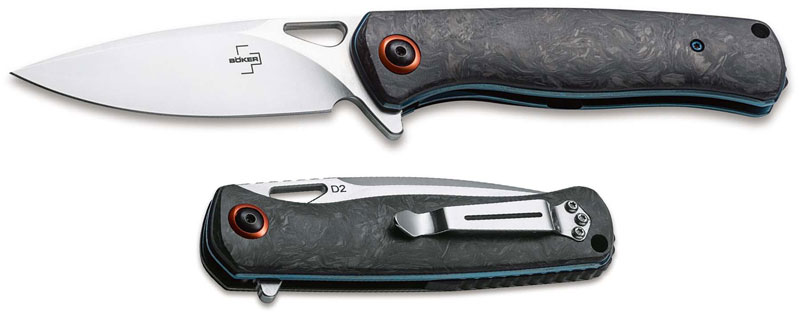Boker Nebula 01BO319 - Satin D2 Spear Point - Patterned Carbon Fiber - Liner Lock - Flipper Folder