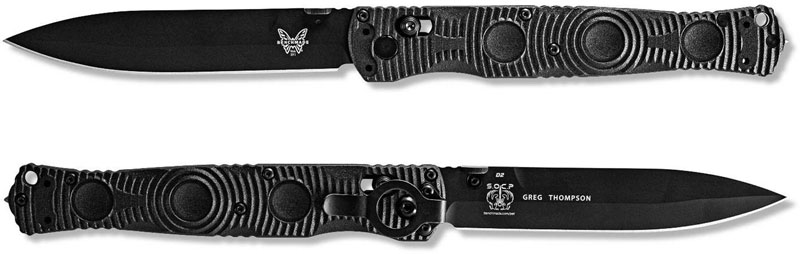 Benchmade SOCP Tactical Folder 391BK - Black Plain Edge D2 Spear Point ...
