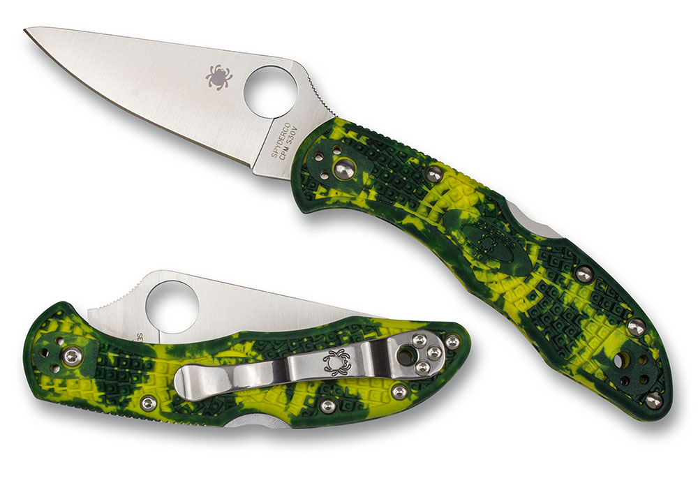Spyderco Delica 4 Knife Flat Ground S30V with Yellow and Green Zome FRN ...