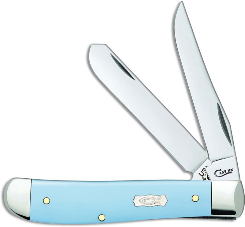 Case Mini Trapper Knife 23385 Ice Blue Ichthus 4207SS