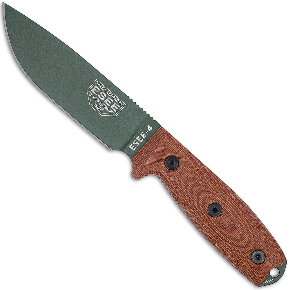 ESEE 4 4POD-011 Fixed Blade Knife - Olive Drab Drop Point - Brown ...