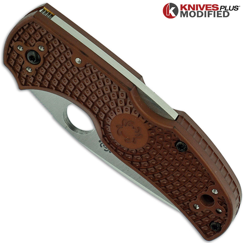 MODIFIED Spyderco Native 5 Salt LC200N Knife - Brown - Satin - Rit Dyed ...