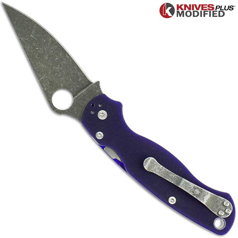 MODIFIED Spyderco Para Military 2 - S110V - Acid Stonewash - Blue G10