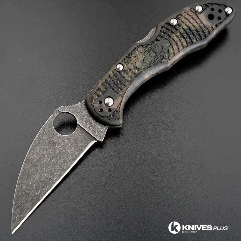MODIFIED Spyderco Delica 4 - Wharncliffe - Acid Wash - Zome Handle