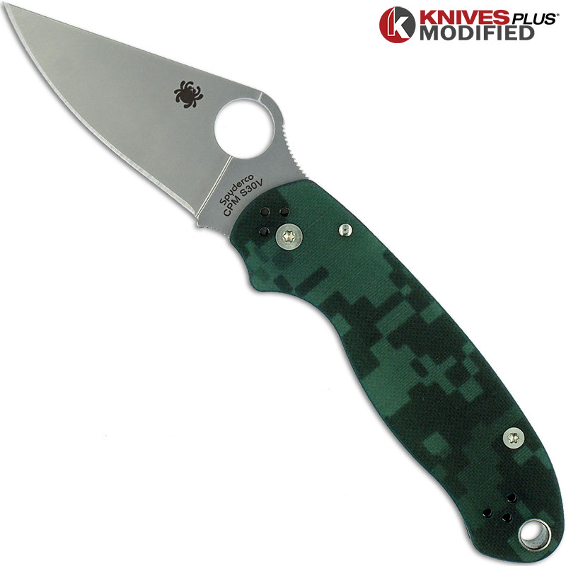 MODIFIED Spyderco Para 3 Knife - Green Digital Camo - Satin Blade - Rit ...