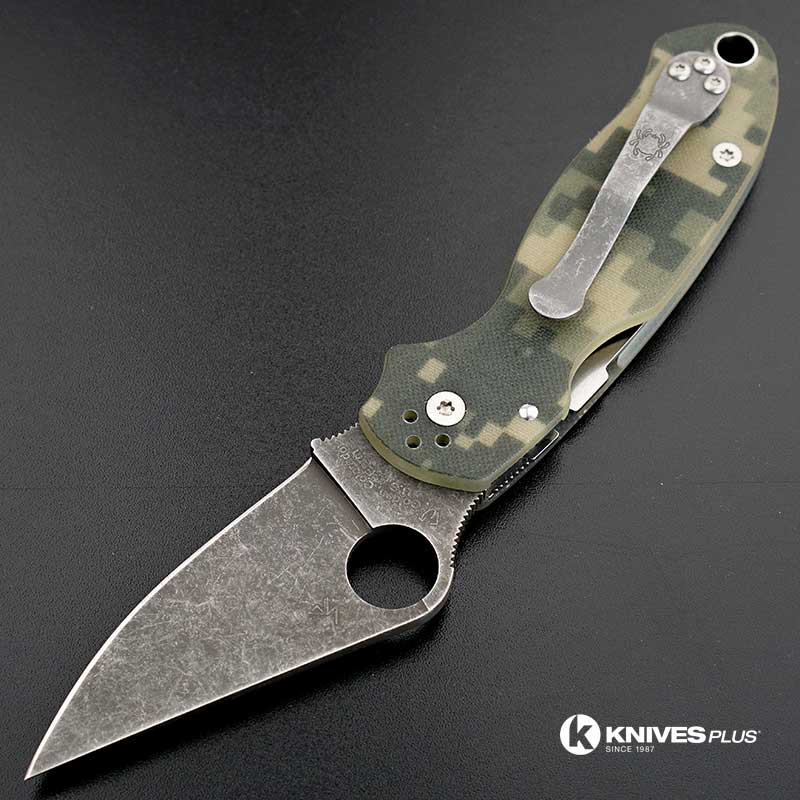 MODIFIED Spyderco Para 3 Knife ACID WASH Blade Camo G10