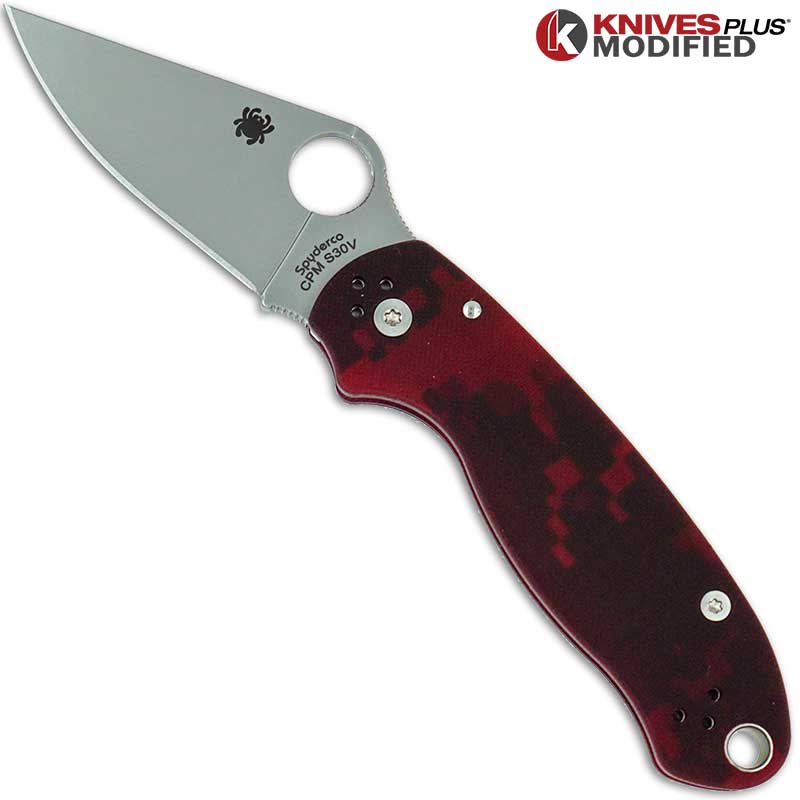 MODIFIED Spyderco Para 3 Knife - Red Digital Camo - Stonewashed Blade ...
