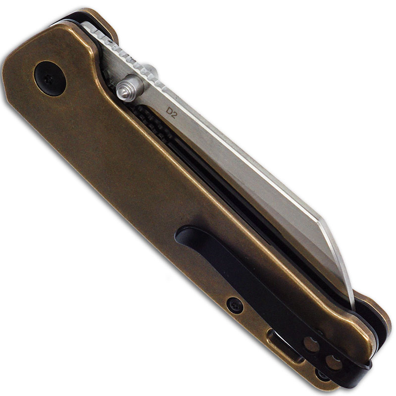 QSP Penguin Knife QS130-F - 2 Tone Satin D2 Sheepfoot - Brass Handle ...