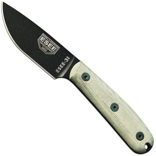 ESEE Knives ESEE-3HM-K Black Drop Point - Traditional Micarta Handle ...
